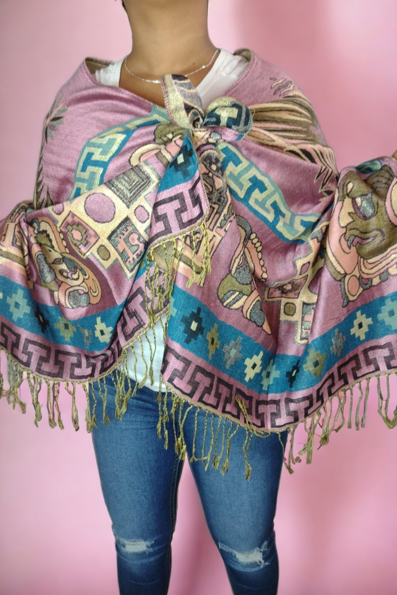Chalina artesanal purépecha (rosa con azul y diseño sol Azteca ...