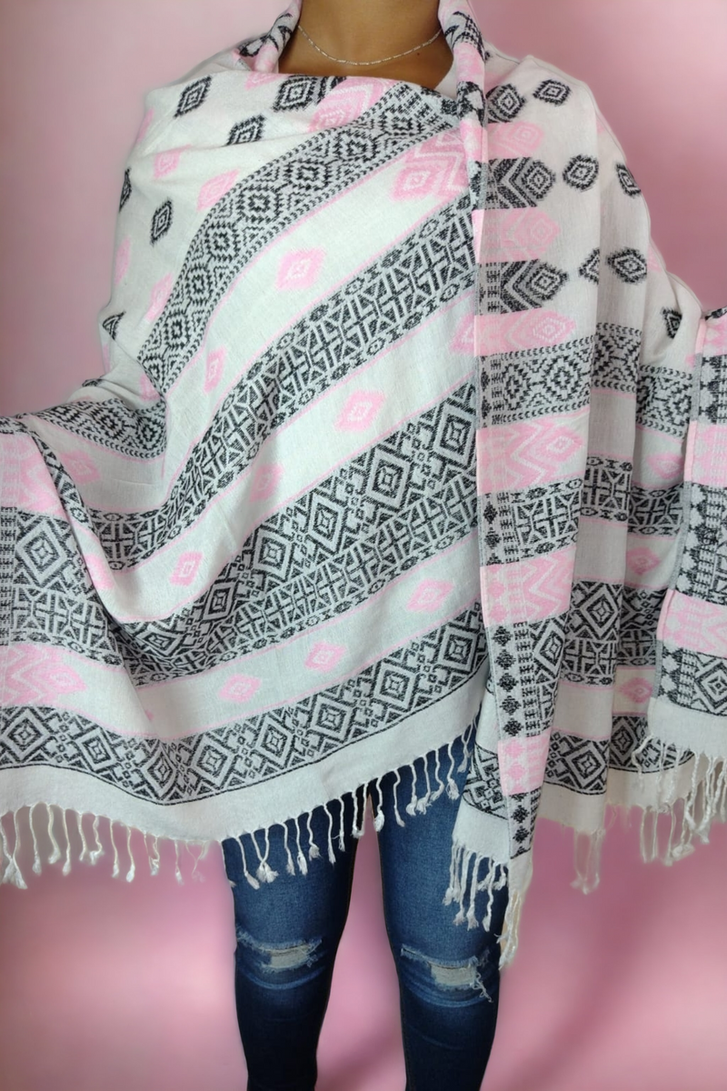 Chalina artesanal purépecha (blanca, rosa y negro, diseño unico ...